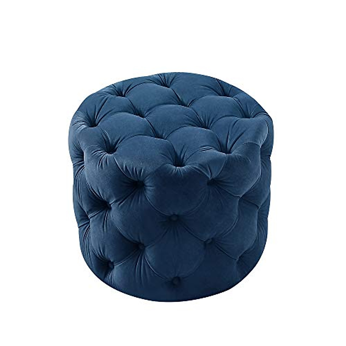 Inspired Home Navy Velvet Ottoman - Design: Lauren | Allover Tufted | Round | Modern Contemporary | 1 PC