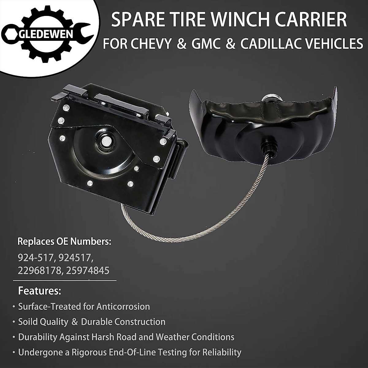 Spare Tire Hoist Spare Tire Winch Carrier | for 2001-2018 Chevy Suburban Avalanche Tahoe GMC Yukon Cadillac Escalade | Replaces# 924-517, 22968178, 25974845, 15204233