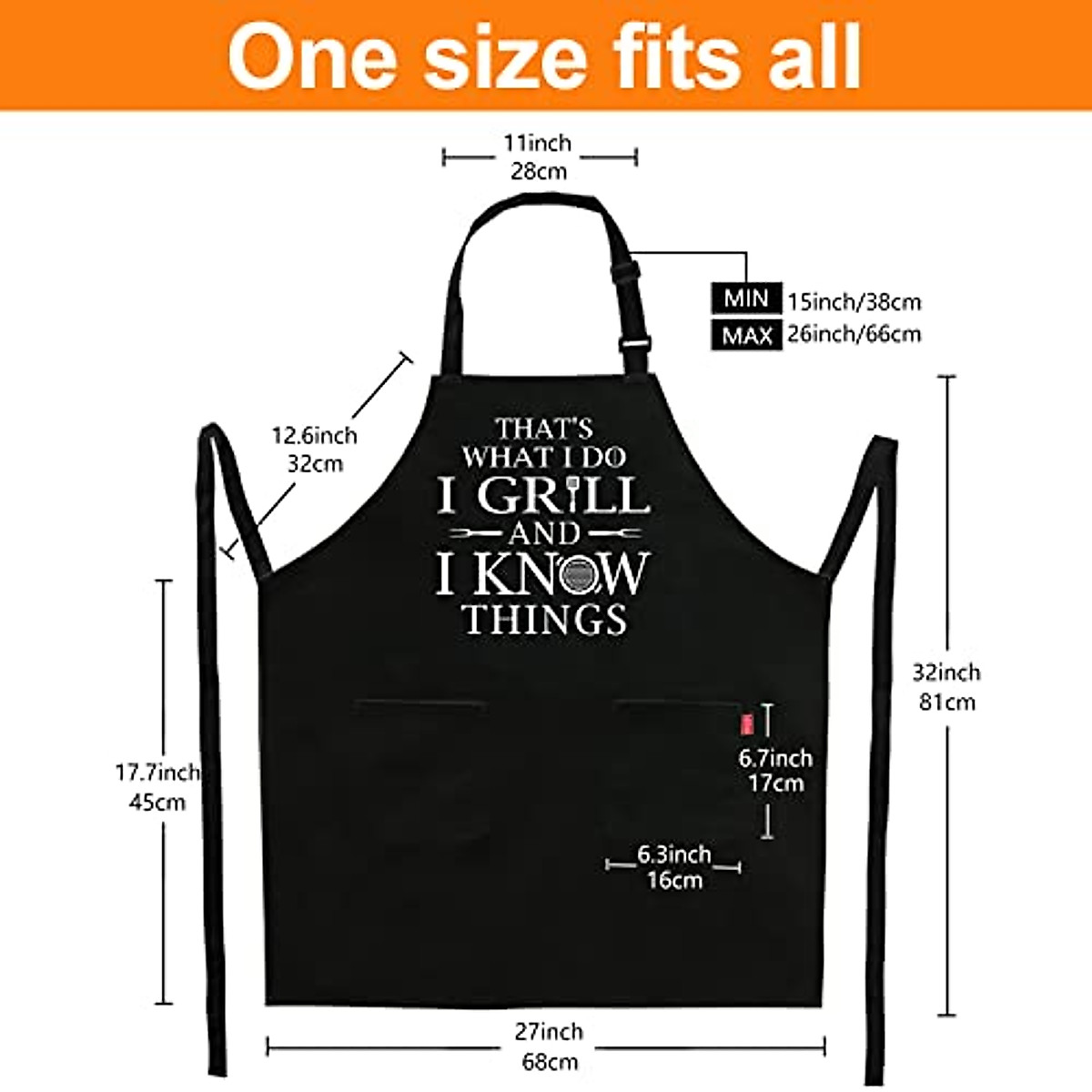 ALIPOBO Funny Grilling Aprons for Men - BBQ Cooking Apron with 2 Pockets, Adjustable Neck Strap and 40" Long Ties - That's What I Do I Grill and I Know Things