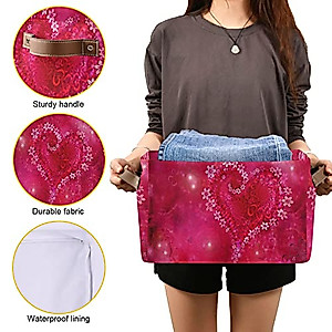 senya Valentine's Day Basket with Handles, Valentine's Day Love Heart Foldable Fabric Collapsible Storage Bins Organizer Bag for Storage Clothes