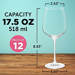 DISCOUNT PROMOS Crystal Wine Glasses 17.5 oz. Set of 12, Bulk Pack - Restaurant Glassware, Perfect for Red Wine or White Wine - Clear