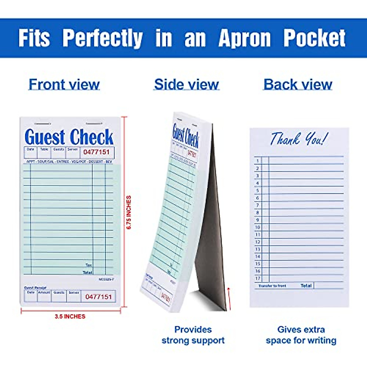 Methdic Guest Checks Server Note Pads 1000 Orders Waitress Notepad for Restaurants (20 Books)