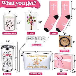 Uiifan 11 Pcs Christian Gifts for Women Faith Pink Inspirational Religious Present Basket Spiritual Birthday Biblical Catholic Mother's Day Gifts for Mom Women Baptism Holiday