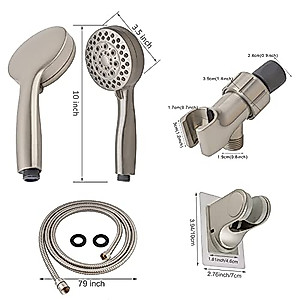 High Pressure Handheld Shower Head, 3.5 inch Face 5-Setting Handheld Shower Head Set with 79-inch Stainless Steel Shower Hose, Adjustable Shower Arm Mount Bracket, Tool-free Install/Brushed Nickel