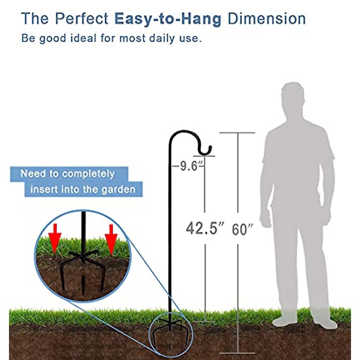 Artigarden 60 inch Outdoor Shepherd Hook with 5 Prong Base (2 Packs), Adjustable Heavy Duty Garden Hanging Stake for Bird Feeder Solar Light Plant Hanger Wedding Decor, Matte Black