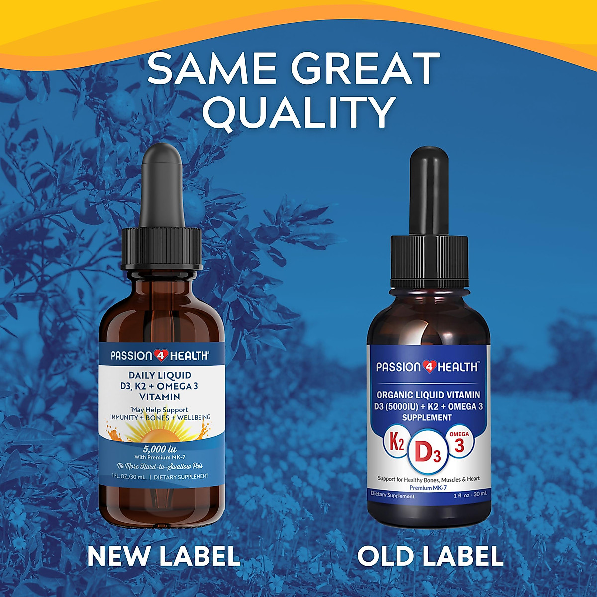 Passion 4 Health Organic Liquid Vitamin D3 (5000IU) + K2 (Mk-7) + Omega 3 Supplement - Support for Healthy Bones and Muscles (1)