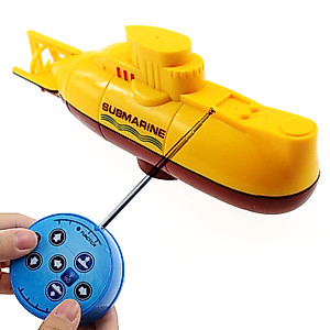 Tipmant Mini RC Submarine Toy Remote Control Boat Underwater Electric Diving Water Fish Tank Kids Birthday Gift (Yellow)