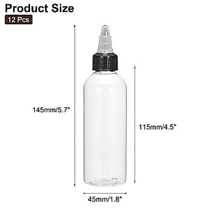 MECCANIXITY 12Pcs 3.5oz/100ml Squeeze Bottles, Clear Dispensing Bottles with Twist Cap Lids, Plastic Squirt Bottle for Ketchup, Mustard,and Crafts