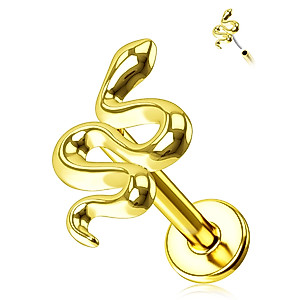 Melighting 14K Gold Helix Earrings Push in Threadless Snake Cartilage Earrings Solid Gold Flat Back Earrings Stud Gold Tragus Piercing Jewelry Labret Jewelry for Women Men