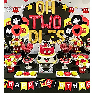 Cartoon Mouse 2nd Birthday Party Supplies Oh Twodles Party Decorations Cake Topper Balloon Happy Birthday Banner Felt Garland