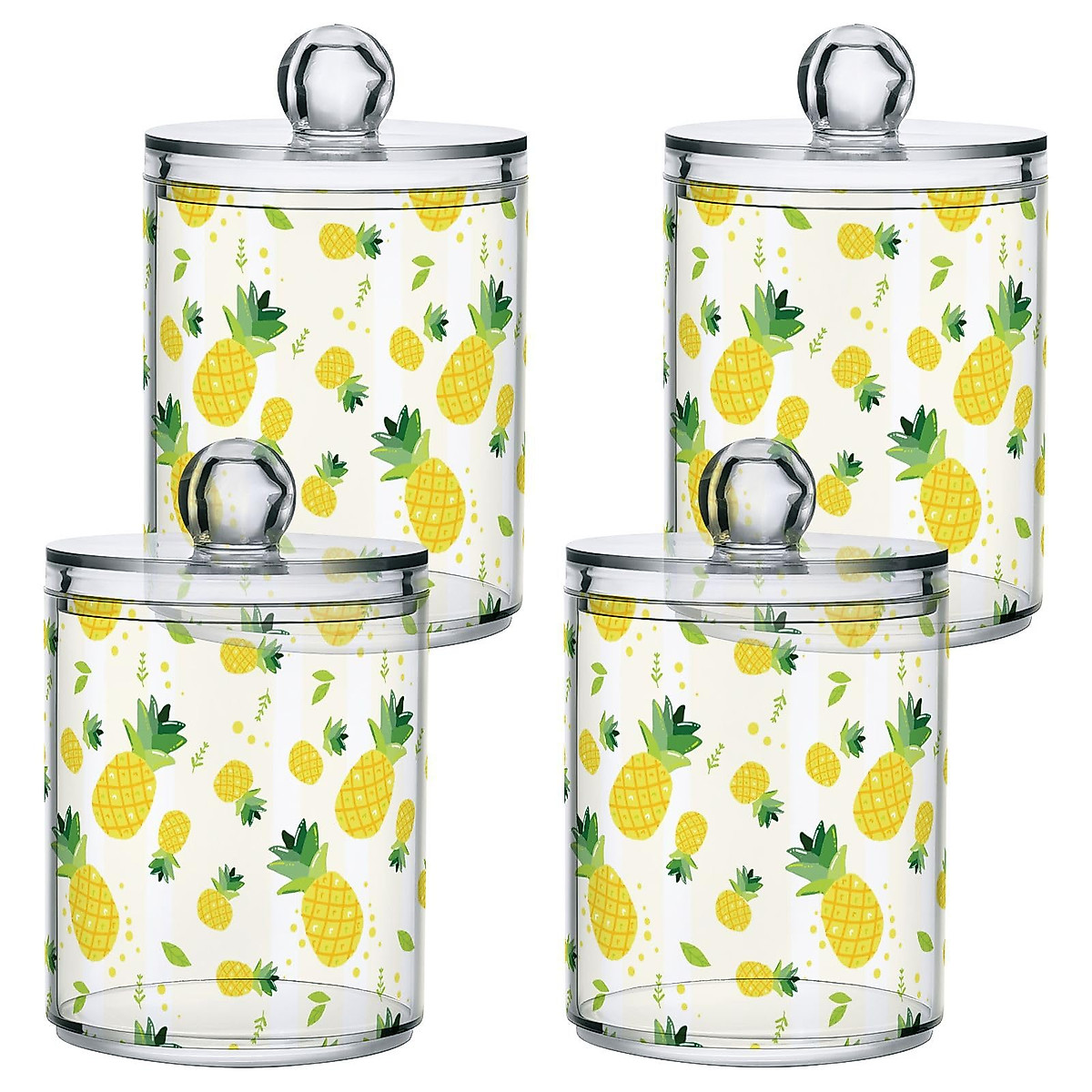 SDMKA 2 Pack Apothecary Jars Bathroom Summer Pineapple Qtip Holder Storage Canister Clear Plastic Jar with Lid for Cotton Ball, Cotton Swab