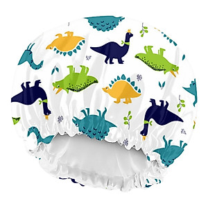 Babrukda Kids Hair Cover, Children Satin Bonnet, Boys Girls Satin Sleep Cap, Adjustable Elastic Band Beanie Hat for Night Sleeping Easy Clean Headwear for Toddler Baby Dinosaur
