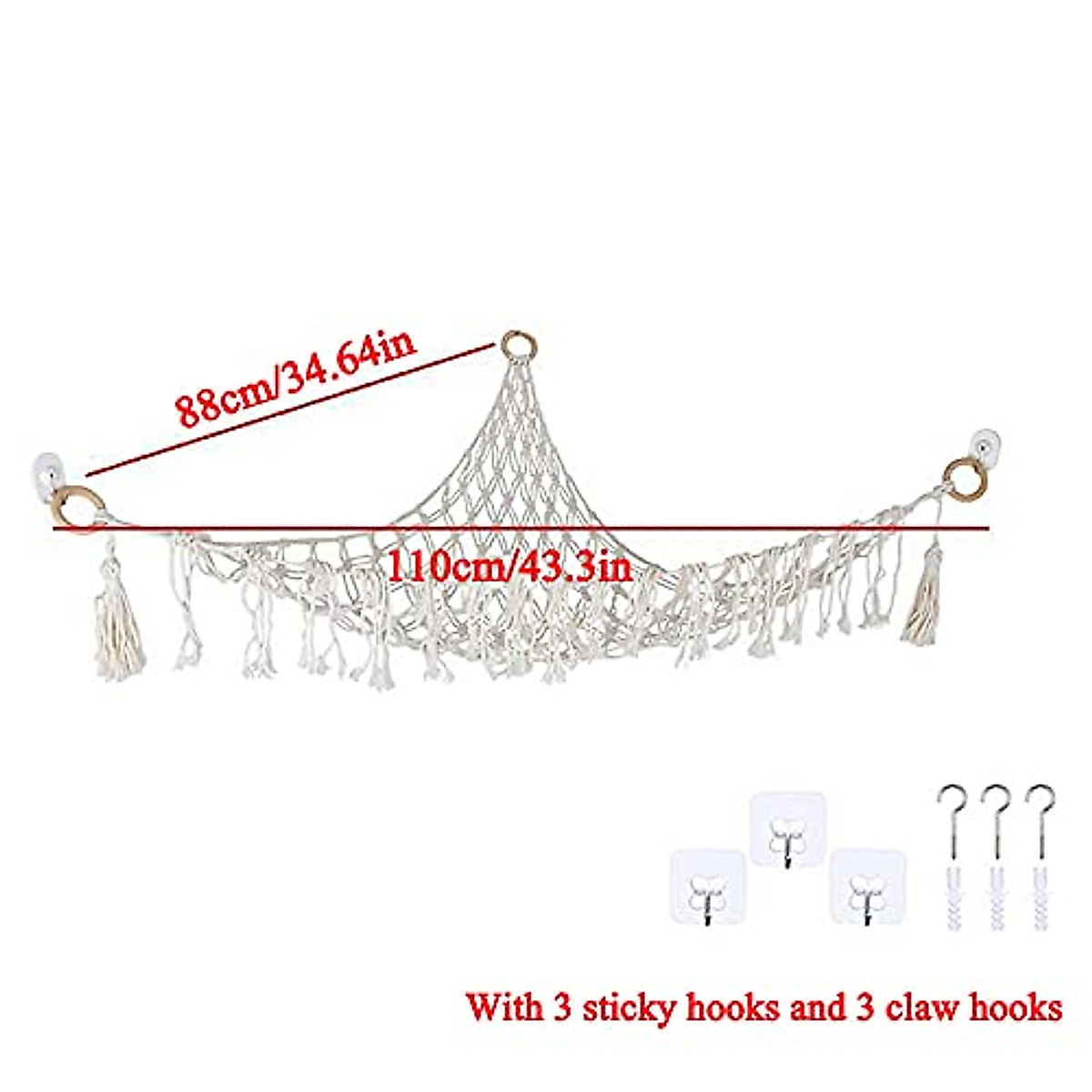 Storage Hammock Stuffed Toy Organizer, Plush Animals Fruit Vegetable Holder, Boho Wall Sling Corner Cotton Rope Hand-woven Mesh Net Bag, Stuff Display Easily (Medium)
