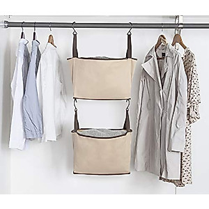 STORAGE MANIAC 2-Shelf Hanging Closet Organizer, Cloth Hanging Closet Shelf, Canvas Hanging Closet Basket with Hooks for Dorm, Apt, Bedroom, College, Garment Rack, Wardrobe, Fabric