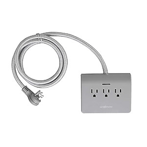 Link2Home EM-TXC202B Surge Protector, 5ft Extension, 3 Outlets Strip, 4 Ports, 4.8A USB, Braided Cable with Low Profile Plug, Grey Fabric Cord Power Dock, 1pk
