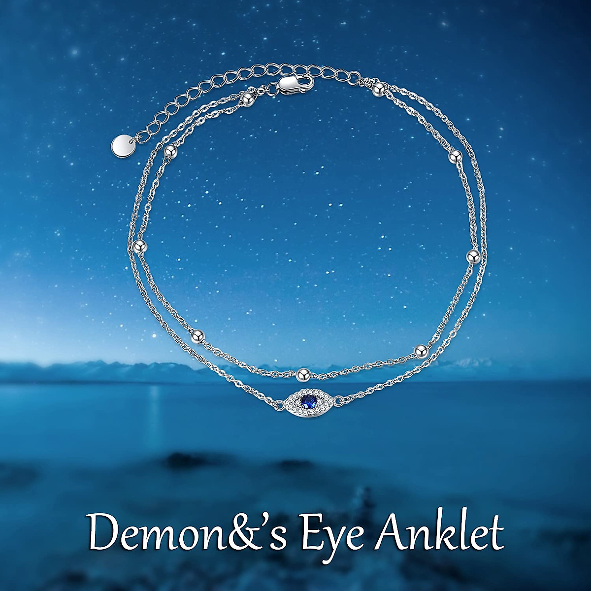 POPLYKE 925 Sterling Silver Evil Eye Anklets Double Layered chain for Women birthday gifts Summer Beach dainty Jewellery