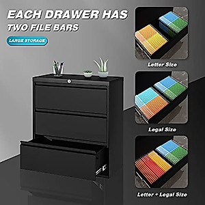 GangMei 3 Drawer Lateral File Cabinet, Metal Lateral File Cabinets with Lock, Legal Size Steel Lateral Filing Cabinet for Office and Home
