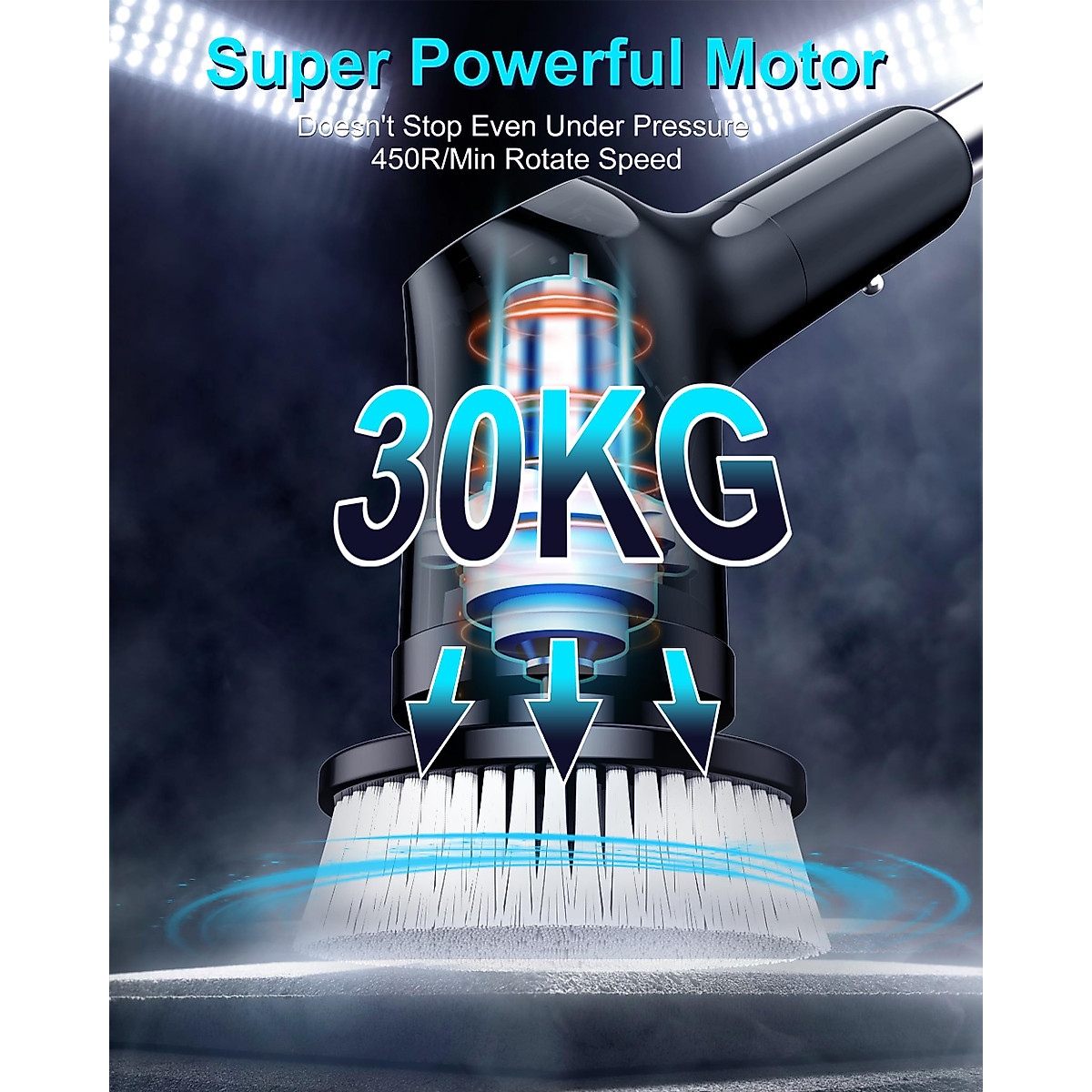 Yonlog Electric Spin Scrubber, FRIWOLE Upgraded Cordless Cleaning Brush with LED Display, 3 Speeds, 8 Replaceable Brush Heads, Adjustable & Detachable Handle, 450 RPM, for Bathtub, Tile, Floor, Black