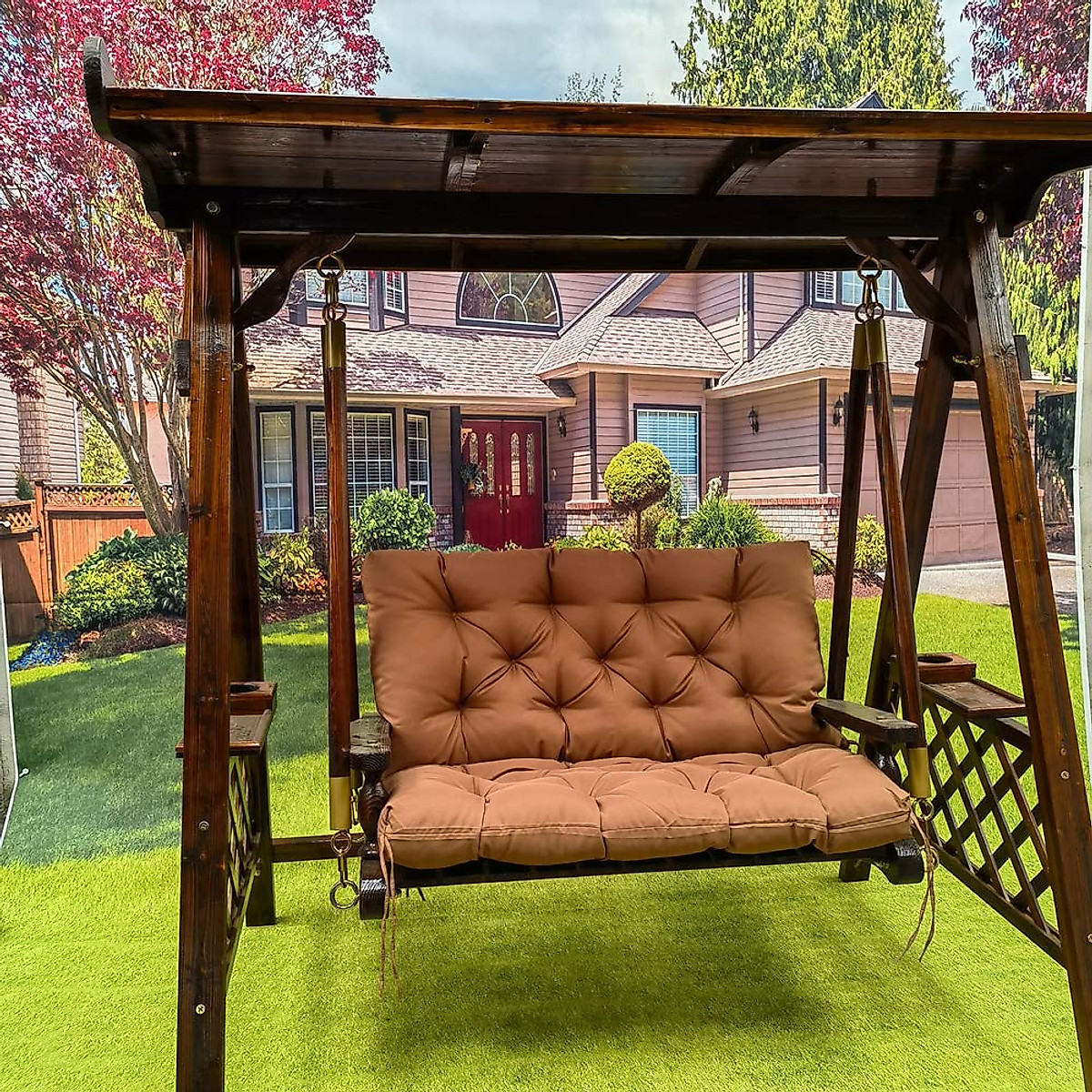 LFNOONE Bench Cushions Swing Replacement Seat Pad,2-3 Seater Waterproof Overstuffed Cushion,Thicken 5''Outdoor Loveseat with Ties,for Porch Garden Furniture Patio Lounger/blue 60x40''