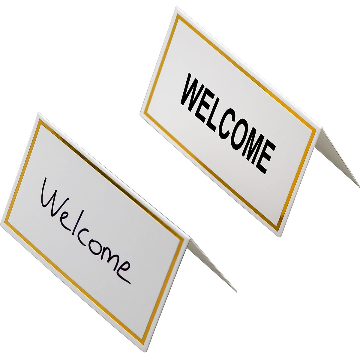 100 Pack Place Cards for Table Setting Small Paper Tent Cards with Gold Foil Border Event Table Cards for Restaurant Wedding Party Banquet Thanksgiving Birthday Celebration