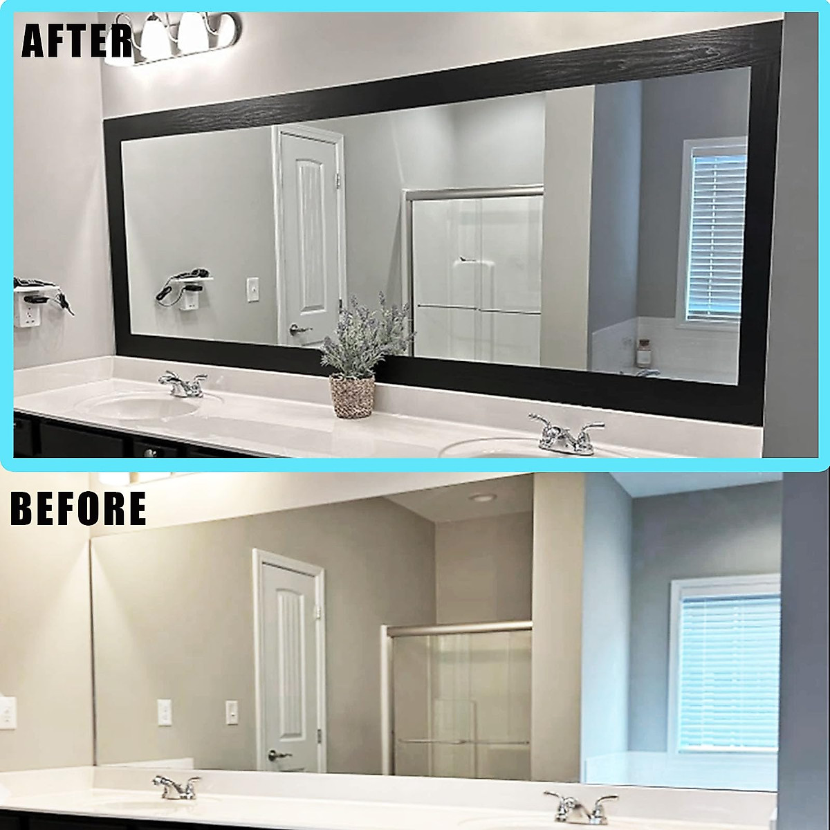 DESOMINOR 32FT Black Border Peel &Stick Black Wood Grain Wallpaper Border Removable Waterproof Bathroom Mirror Frame Sticker,3.94 Inches by 32.8 Ft