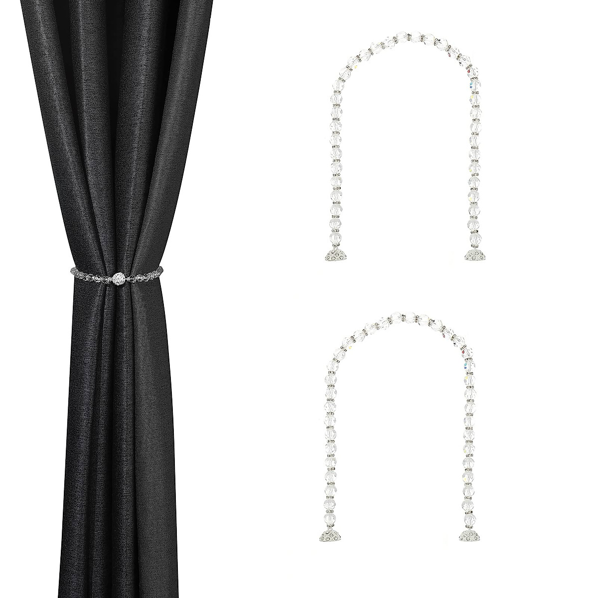 SUQ I OME 2 Pack of Crystal Beaded Curtain tiebacks Magnetic Curtain Tiebacks Holdbacks Curtain Clips Curatin Holder Blingbling Curtain Holdbacks for Drapes (40cm)