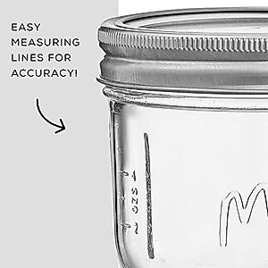 8 Oz Mason Jars With Lids, Labels and Measures! 6-Pack Wide Mouth Glass Jar with Lid and Band. Airtight Canning Jars, Overnight Oats Jars, Salad Jars, Sourdough Starter Jar