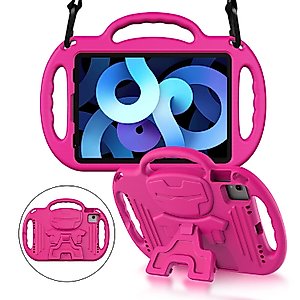 MENZO Kids Case for iPad Air 5th/4th Generation (2022/2020),iPad Air 10.9 inch Case, Light Weight Shockproof Shoulder Strap Handle Stand Kids Case for iPad Air 5/4, iPad Pro 11 2021/2020/2018, Rose