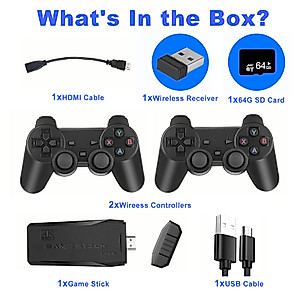 Retro Gaming Console,Retro Game Console,Retro Play Game Stick,Retro Game Stick ,Nostalgia Stick Game,Retro Plug and Play Gaming System,20,000+ Games, 4K HDMI Output,with Dual2.4G Wireless Controllers