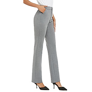 iChosy Women's Stretchy Straight Leg Dress Work Pants Business Office Casual Slacks with Pockets Grey29 16