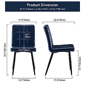 CLIPOP Kitchen Faux Leather Dining Chairs Set of 4, Mid-Century Modern Dining Chair with with Square Grid Design Backrest Heavy Duty Metal Legs, Armless Kitchen Accent Chair for Living Room, Blue