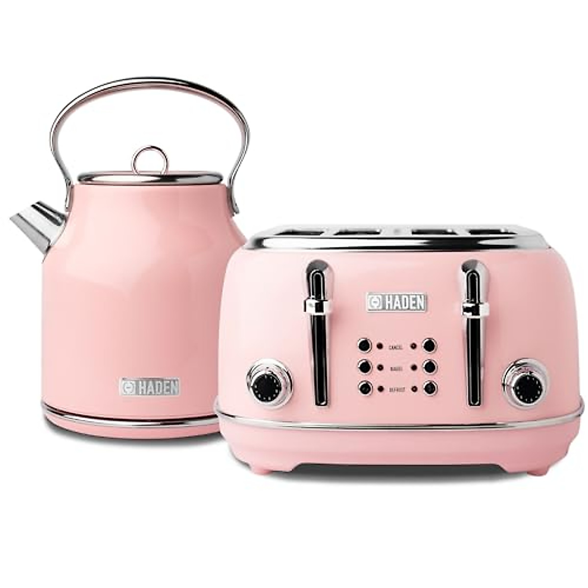 Haden Heritage 1.7 Liter Stainless Steel Electric Water Kettle Bundled with 4 Slice Wide Slot Stainless Steel Toaster, English Rose