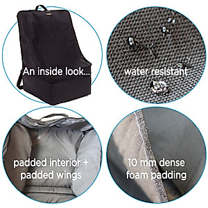 Zohzo Car Seat Travel Bag — Adjustable, Padded Backpack for Car Seats — Car Seat Travel Tote (Gray with Black Trim)