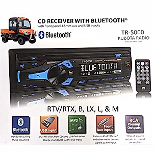 Kubota Tractor Radio CD Player AM FM Stereo Receiver MP3 USB Aux Bluetooth Remote RTV-1100 RTX-1100C Harness Plug B2650 RTV RTX