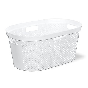 Clorox Laundry Basket Plastic - Portable Clothes Hamper with Handles - Short Storage Bin for Bedroom and Baby Nursery, 1 Bushel, White