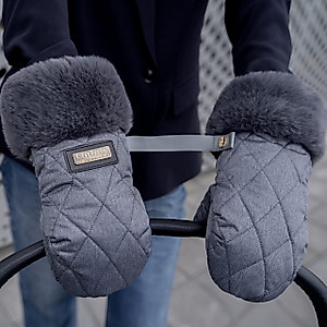 Emma Warm Muff Stroller Gloves, Wind and Water-Resistant, with Universal Fit, Kids Baby Pram Stroller Accessory, Anti-Freeze Gloves, Best for Freezing Cold Winter Conditions, Grey