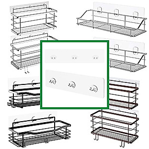 STARICH Shower Caddy Adhesive Replacement Stickers Sticker Shelf Basket Strips Suction Hooks Large Strong Hook for Bathroom Storage Corner Transparent Shelves Wall Mount 3 Hooks 11 13/16"