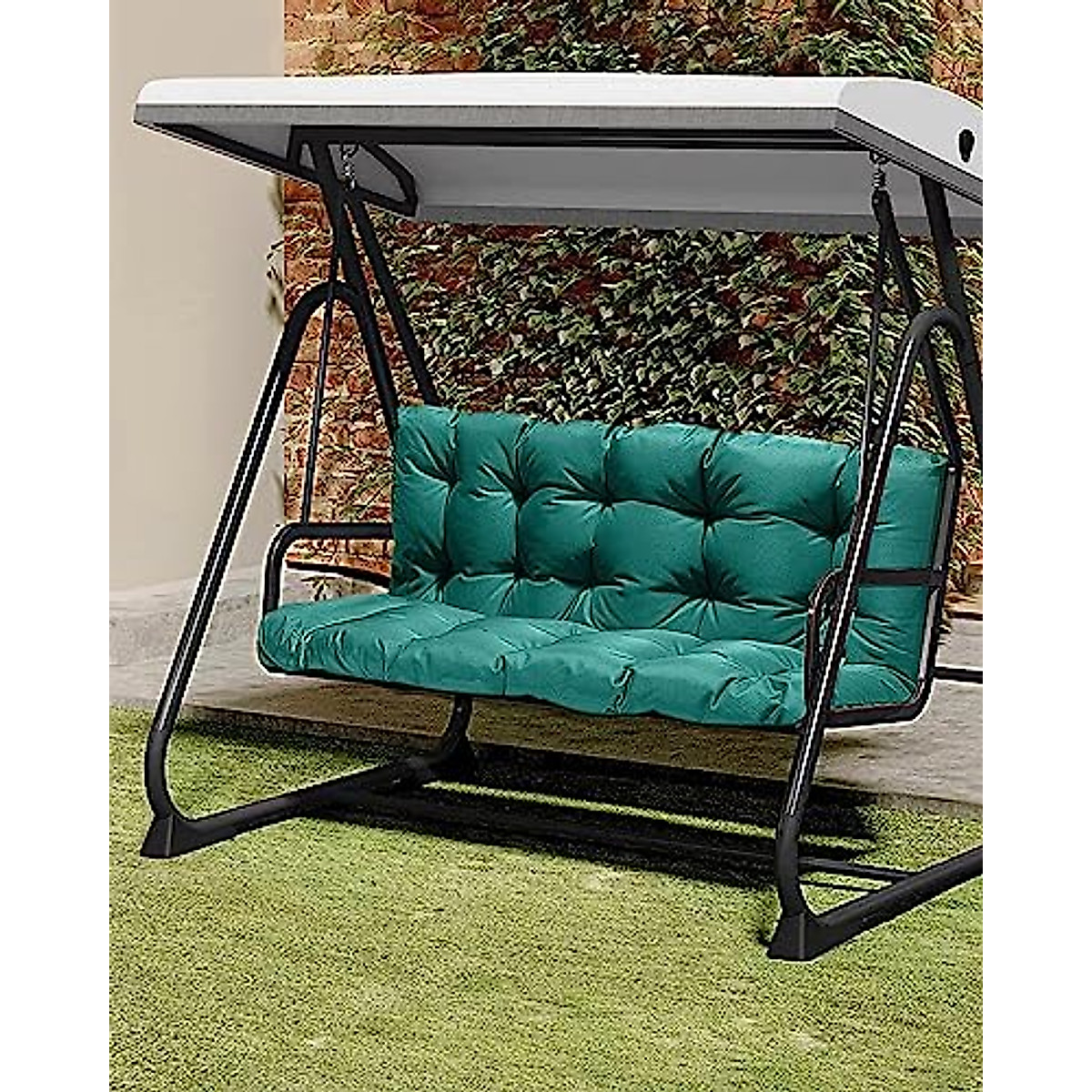 Outdoor Swing Cushions Replacement Bench Cushion Waterproof Swing Cushions 2/3 Seater Waterproof Outdoor Porch Swing Cushions with Backrest, for Outdoor Patio Porch Garden Swing Cushions Dark/green