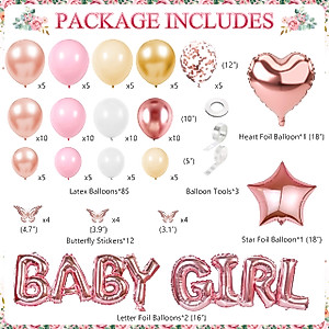 Baby Shower Decoration for Girl Baby Girl Pink Rose Gold Baby Shower Decoration Floral Gender Reveal Party Supplies with It's a Girl Backdrop Balloon Arch Baby Box with Letter Butterfly Sticker