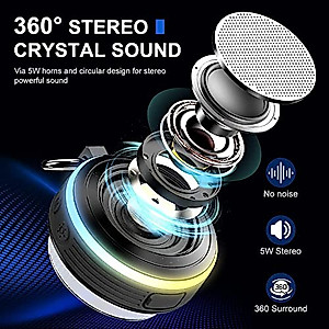 Bluetooth Speaker, IPX7 Waterproof Shower Bluetooth Speaker, Portable Wireless Outdoor Speaker with HD Sound, Support TF Card, Suction Cup for Home, Pool, Beach, Boating, Hiking 6H Playtime -Black