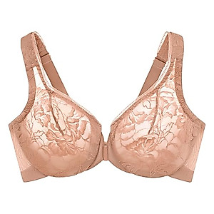 Glamorise Full Figure Plus Size Lacey T-Back Front-Closure Wonderwire Bra Underwire #9246 Cappuccino