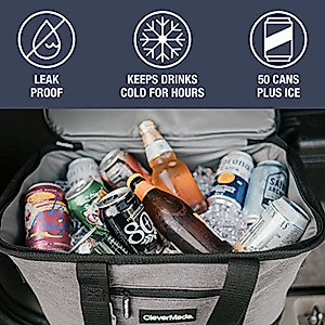 CleverMade Collapsible Cooler Bag: Insulated Leakproof 50 Can Soft Sided Portable Cooler Bag for Lunch, Grocery Shopping, Camping and Road Trips, Heather Grey/Black