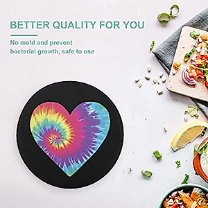 Tie-Dye Heart Printed Round Cutting Board Glass Chopping Blocks Mats Food Tray for Home Kitchen Decoration