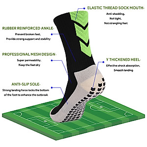 QCWQMYL Men Grip Socks Soccer Athletic Training Green Socks Gripper Soccer Socks Pilates Non-Slip Slipper Socks 1 Pairs