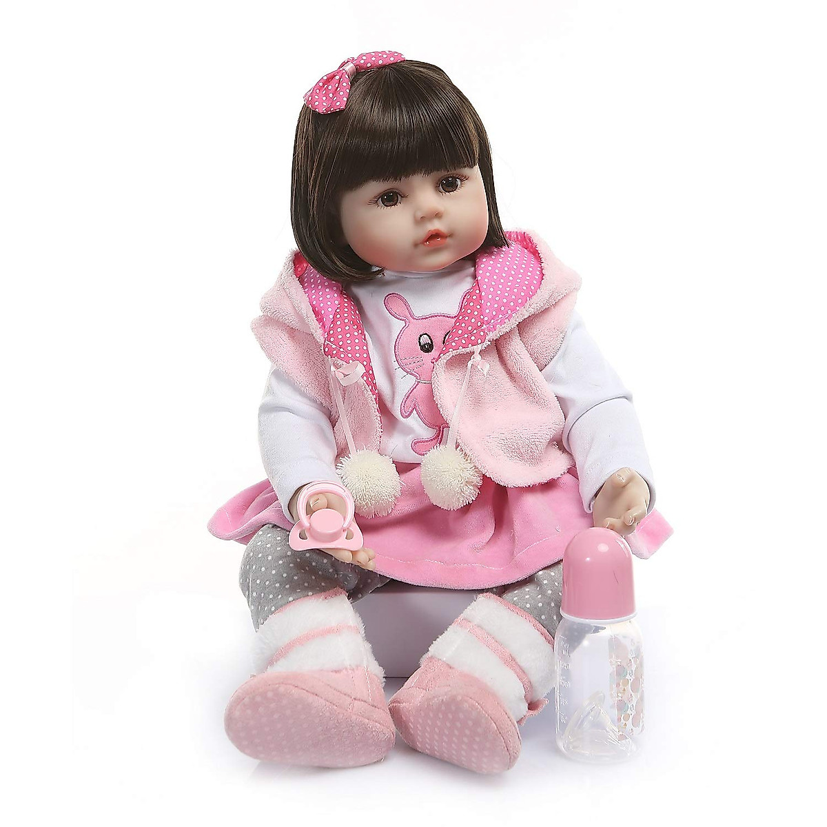 Reborn Baby Doll Clothes fit 16-18 Inch Reborn Dolls Girl Cute Pink Rabbit Thick Coat Dolls Clothes Outfits Set 4 Pieces of Pack