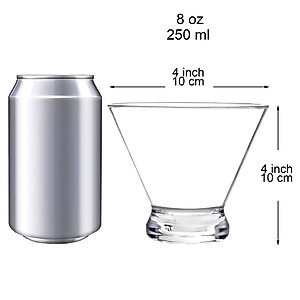 Youngever 6 Pack Plastic Martini Glasses, 8 Ounce Shatterproof Martini Cups, Stemless Martini Glasses