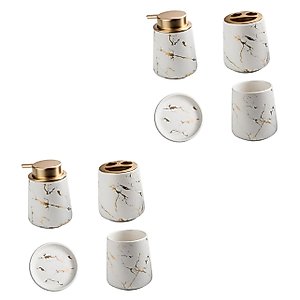 Cabilock 2 Sets Bathroom wash Set Bathroom Decorations Tooth Brushing Holder Toothbrush Tumbler Bathroom Cups Lotion Container Empty Soap Tray Storage Tank White Ceramics handwashing Fluid