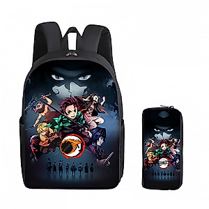 Togrosy Anime Backpack With Pencil Case Set Large Capacity Sports Cosplay Nezuko Backpacks Travel Bag Gifts 16 Inch