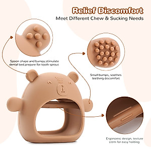 Teething Toys for Babies Over 3 Months Anti-Drop Cute Bear Teething Mitten Wrist Hand Teether Chew Toys for Infants Sucking Needs, Baby Teething Relief BPA-Free, 3 Pack