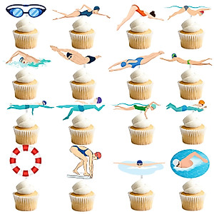 36Pcs Swimming Cupcake Toppers Swim Team Cupcake Toppers Swimming Birthday Party Cake Picks Swimming Pool Party Decorations for Summer Swimming Pool Baby Shower Supplies